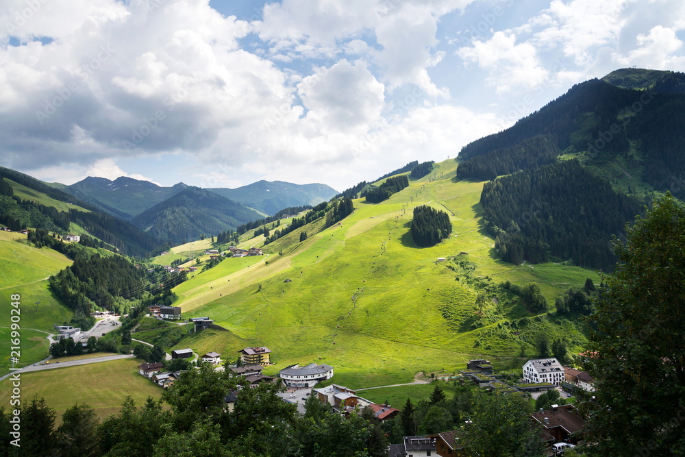 Beautiful Alps mountains landscape with Zwolferkogel cable car in ...
