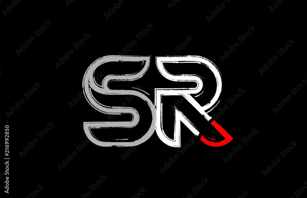 grunge white red black alphabet letter sr s r logo design Stock Vector ...