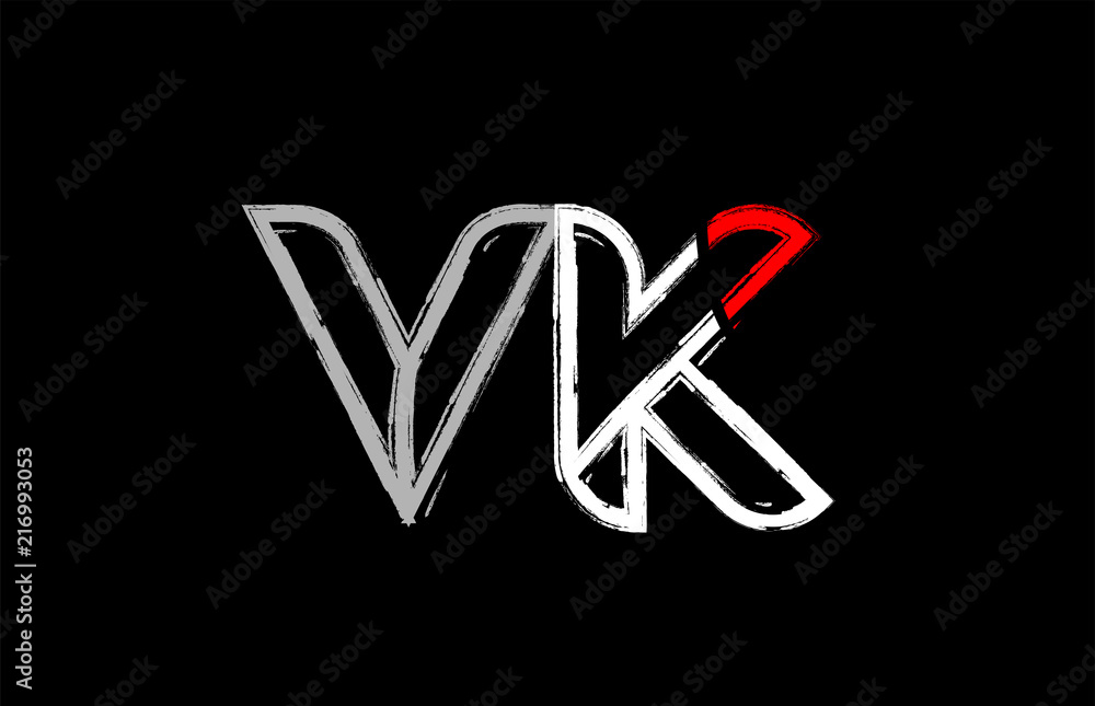 grunge white red black alphabet letter vk v k logo design Stock Vector ...