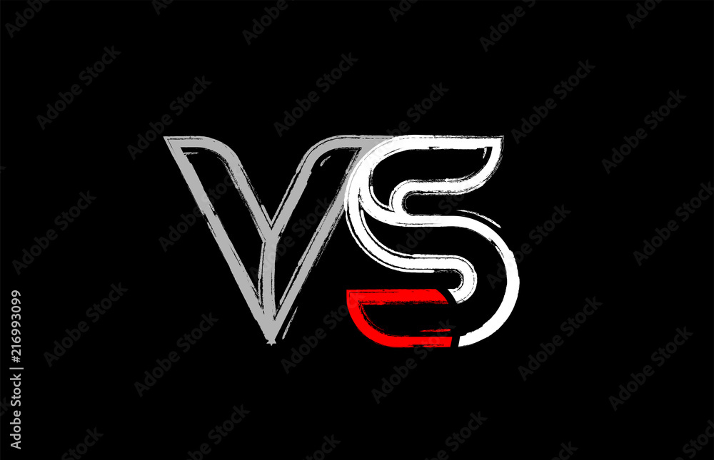 grunge white red black alphabet letter vs v s logo design Stock Vector ...