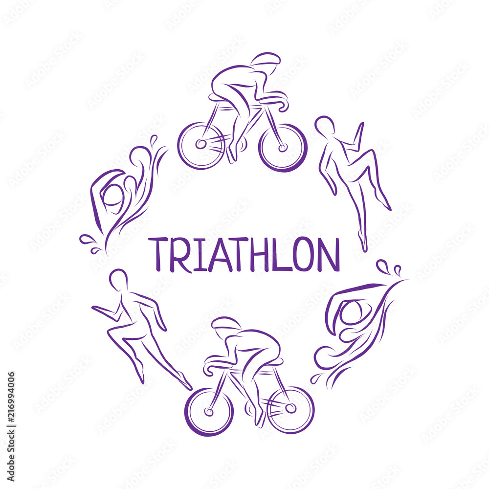 Triathlon hand drawn icon for designing sport event or marathon or ...