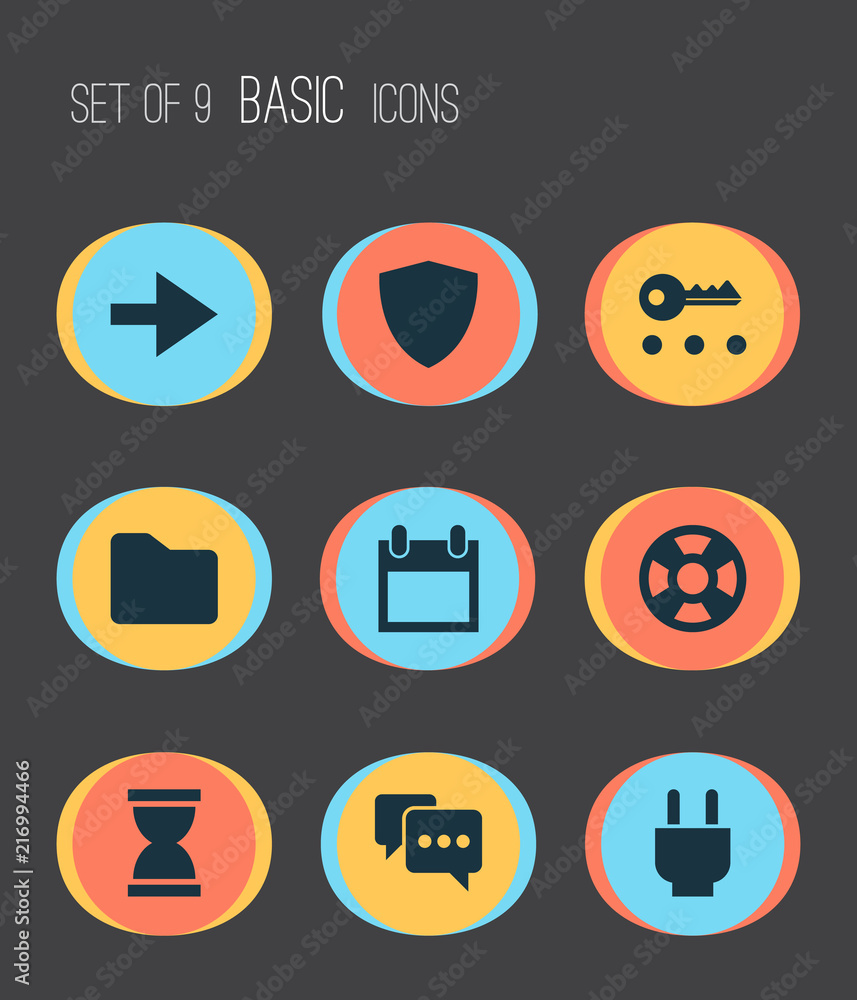 Interface icons set with comment, hourglass, forward and other socket ...