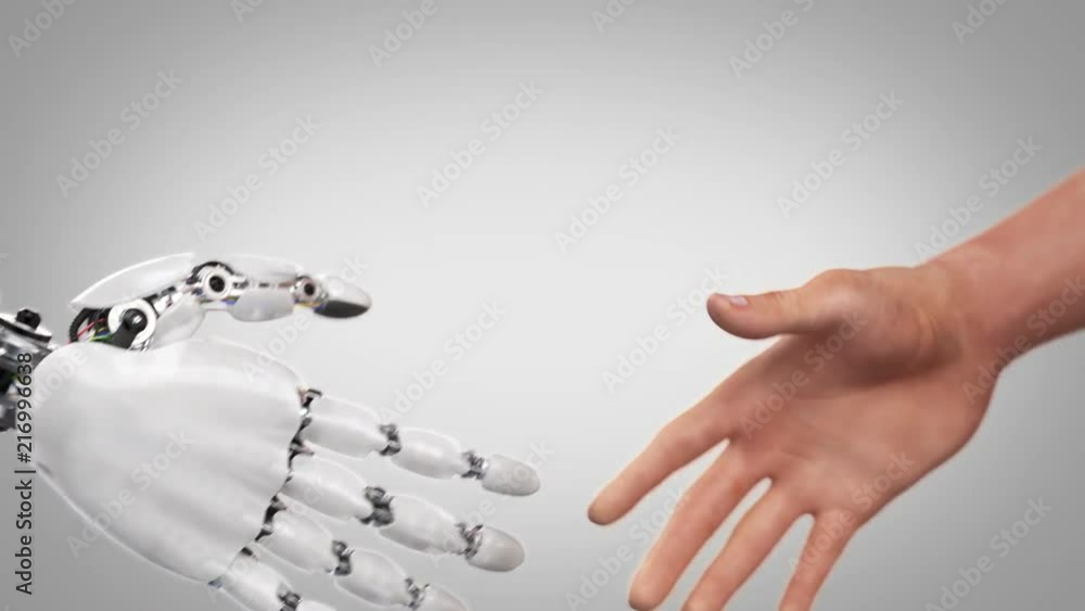 Robot and Man Shaking Hands. Beautiful realistic 3d animation on a ...