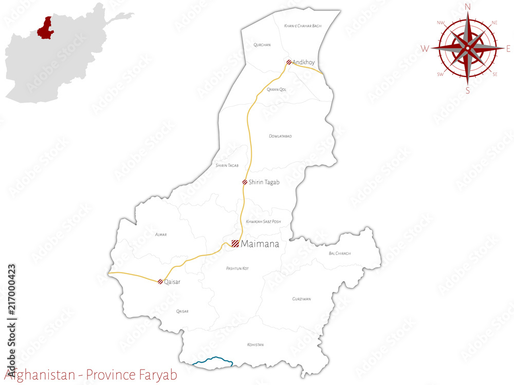 Large and detailed map of the afghan province of Faryab. Stock Vector ...