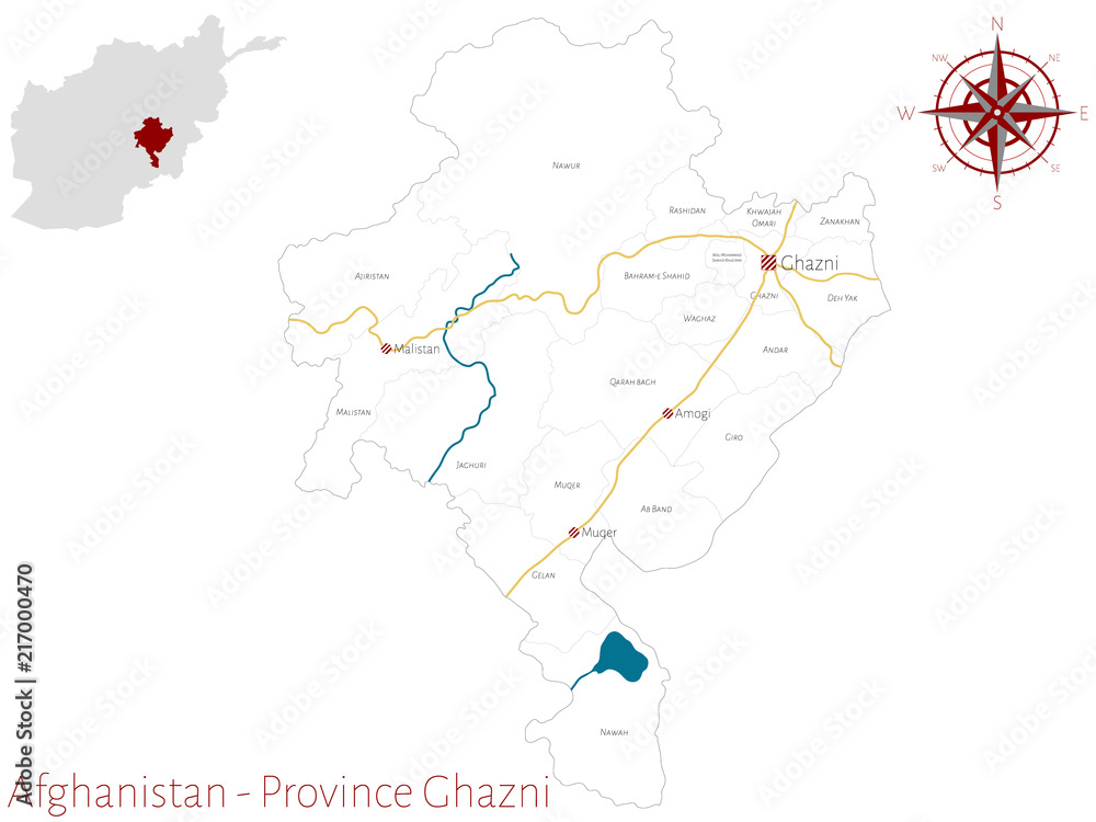 Large and detailed map of the afghan province of Ghazni. Stock Vector ...