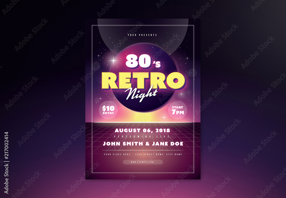 Dark Purple Retro Event Flyer Layout Stock Template | Adobe Stock