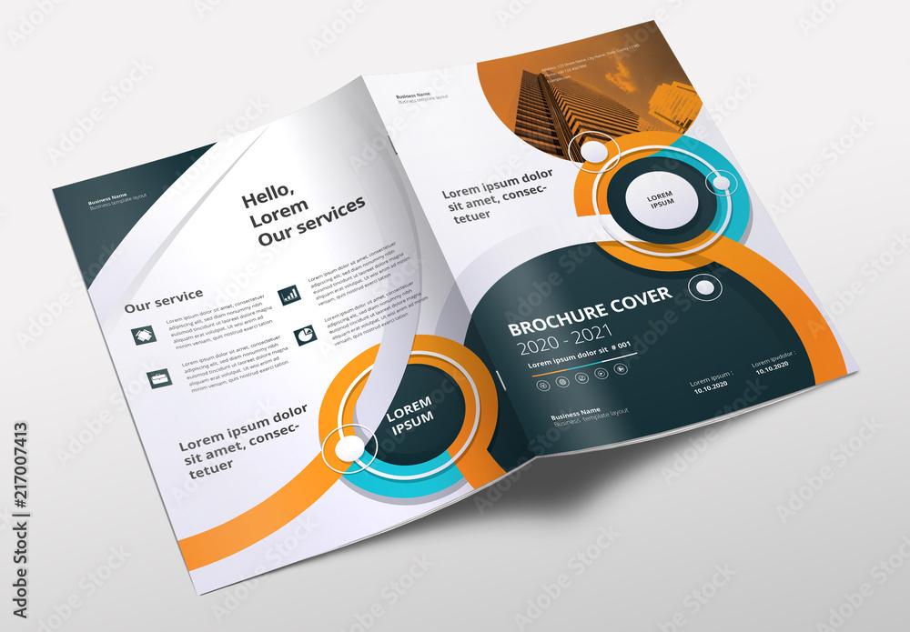 Brochure Layout with Teal, Orange and Blue Accents Stock Template ...