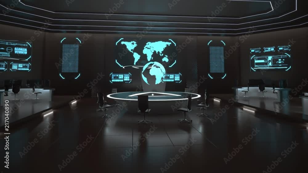Command center, control room, flythrough 3D animation Stock Video ...