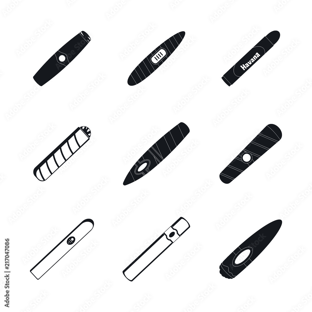 Cigar cuban paper weed cigarette icons set. Simple illustration of 9 ...