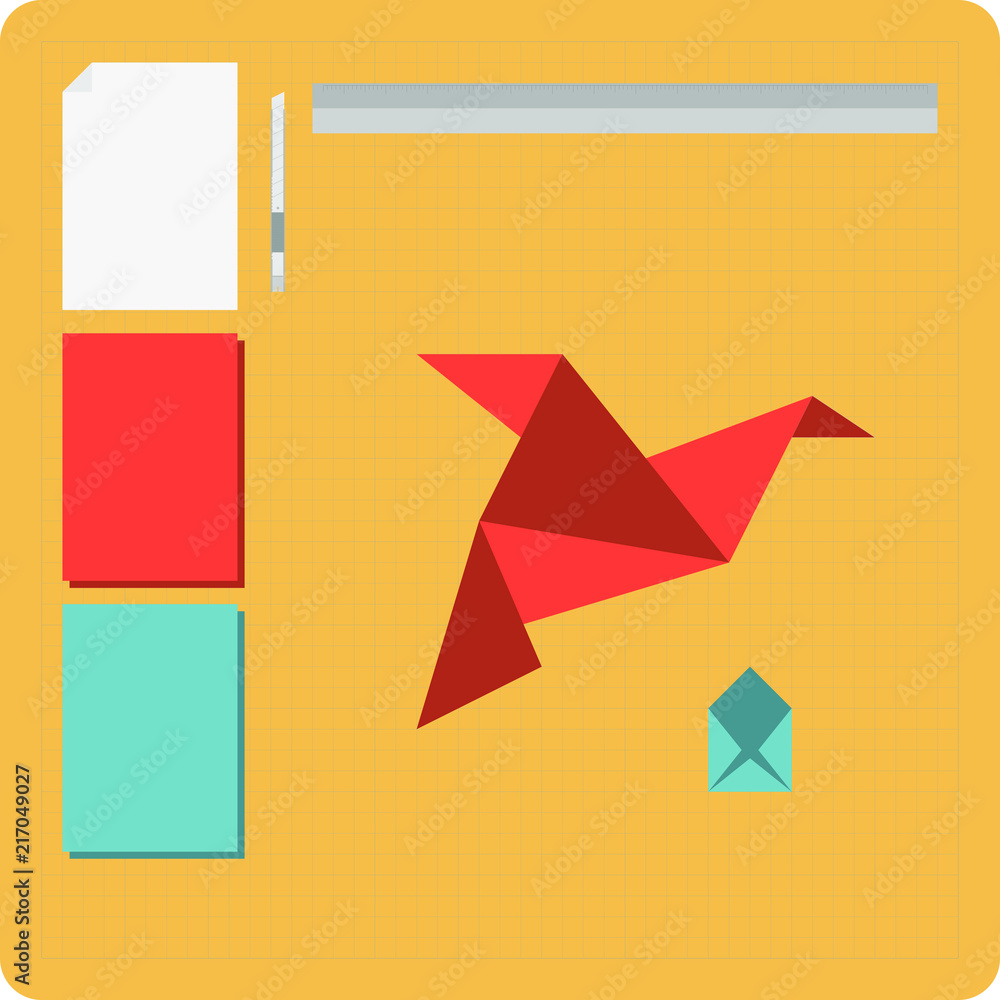 Cutting mat with an equipment for origami. Craton cutter, ruler ...