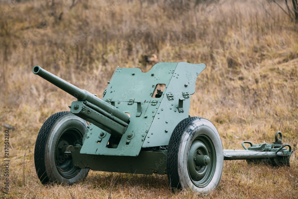Russian Soviet 45mm Anti-tank Gun. It Was The Main Anti-tank Weapon ...