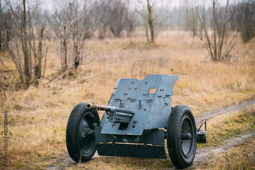 German Anti-tank Gun Pak 36 In Field. It Was The Main Anti-tank Weapon ...
