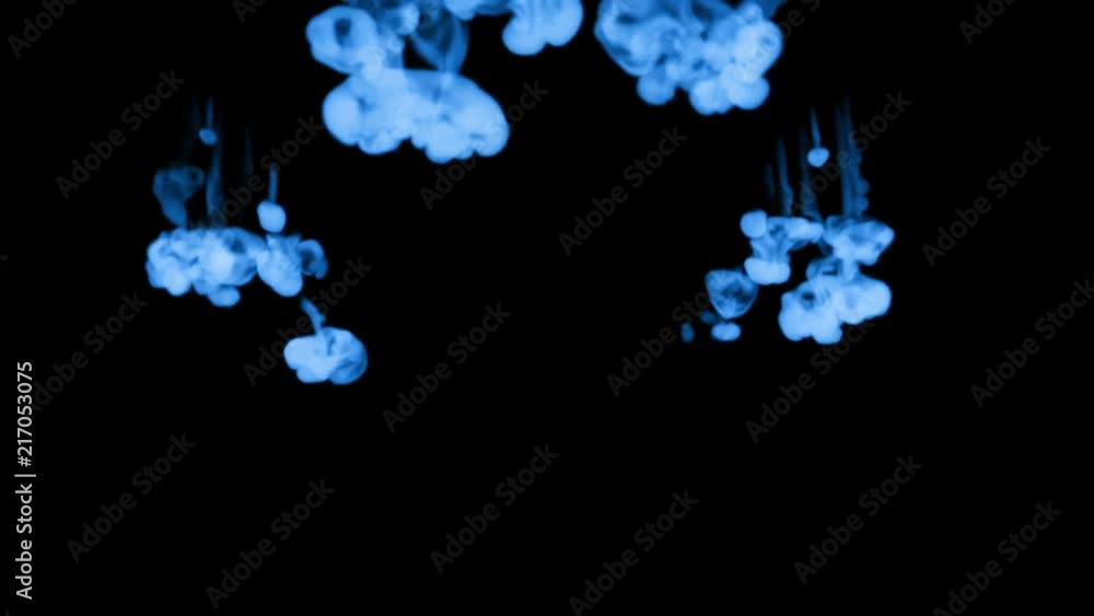 3d render of blue glow ink dissolve in water, simulation of ink ...