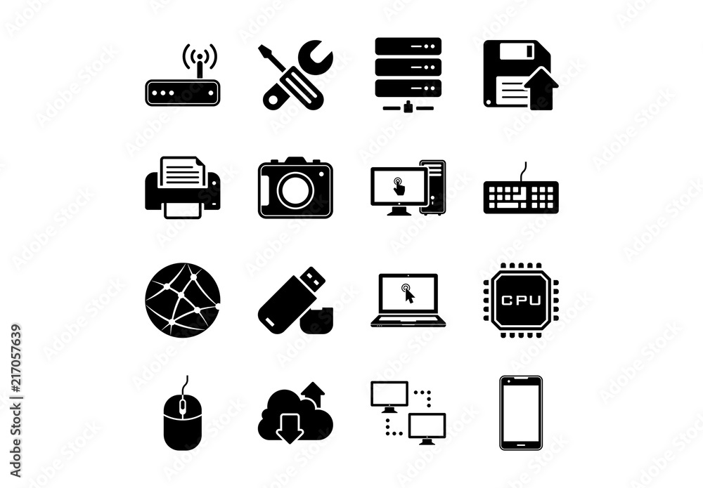 16 Technology and Hardware Icons Stock Template | Adobe Stock