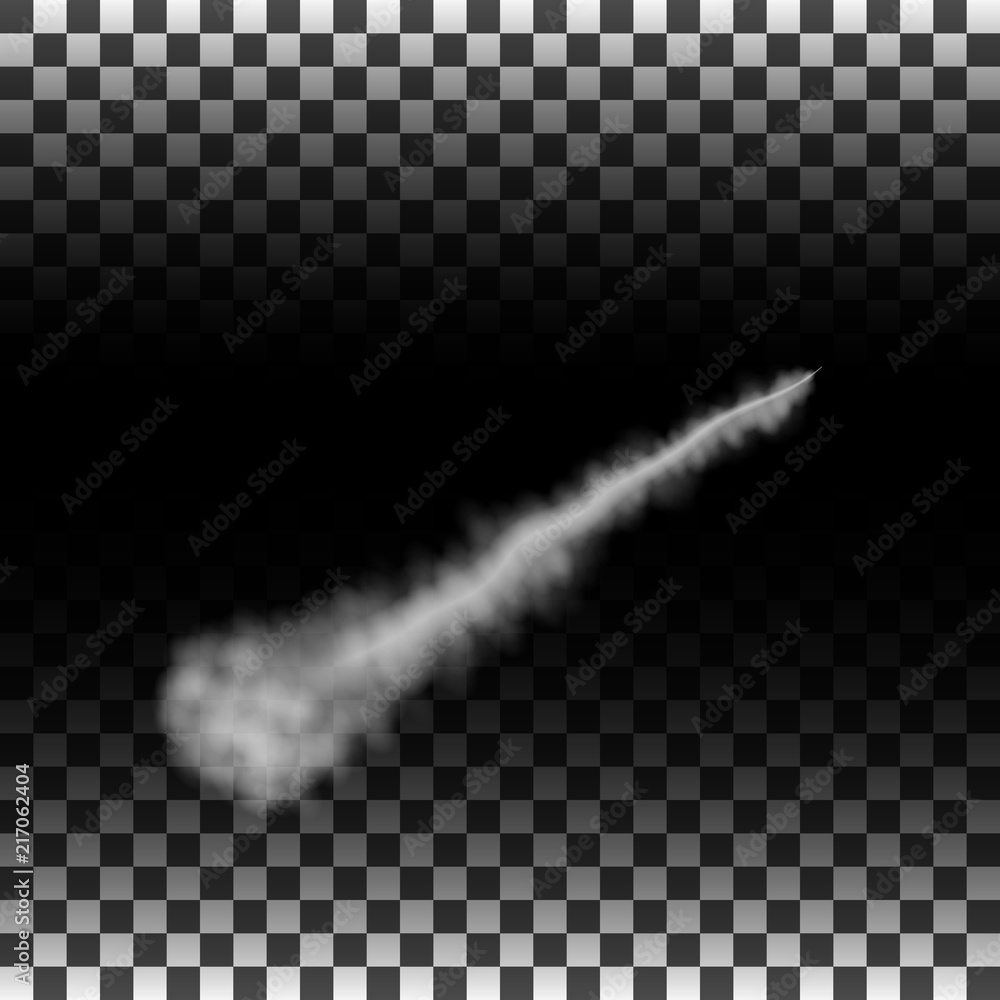 Smoky effect after the rocket. Smoke, steam on transparent background ...