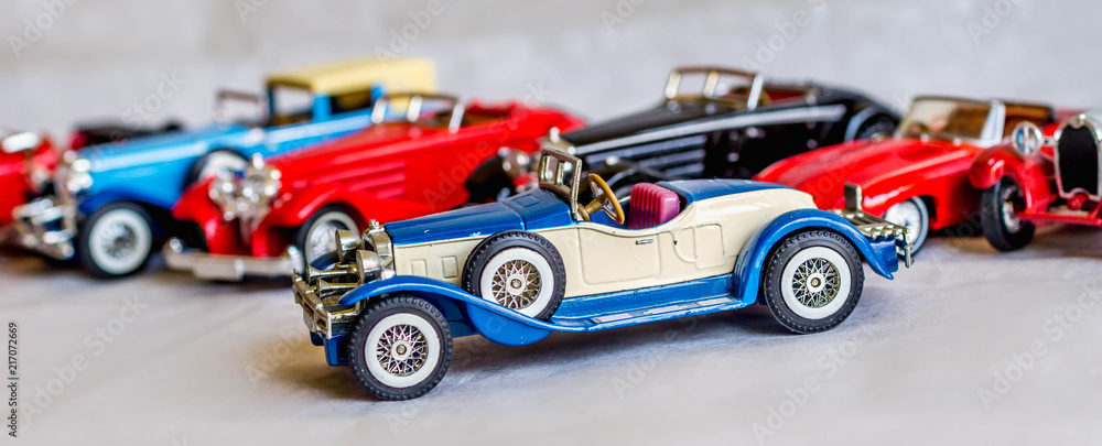 collection of old car model. replica of vintage car. collectible toys ...