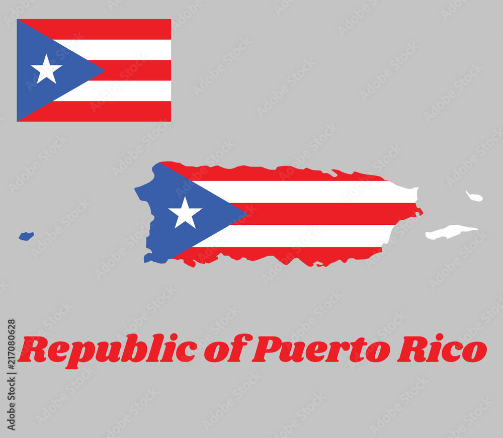 Map outline of Puerto Rico, horizontal white and red bands with ...