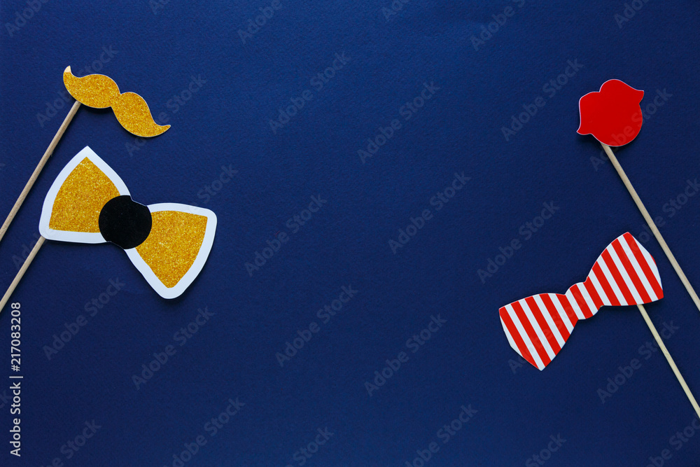 Party photo booth props on blue background. Movember Movement, Father's ...