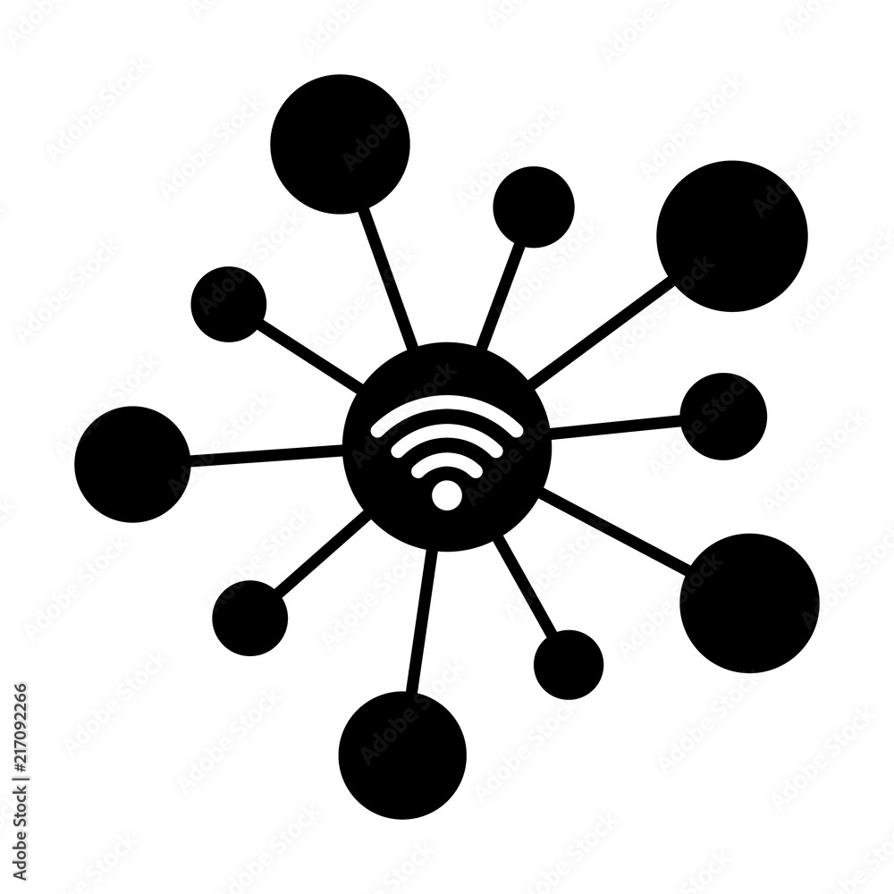 Internet of things / IoT or connected devices to WiFi flat vector icon ...