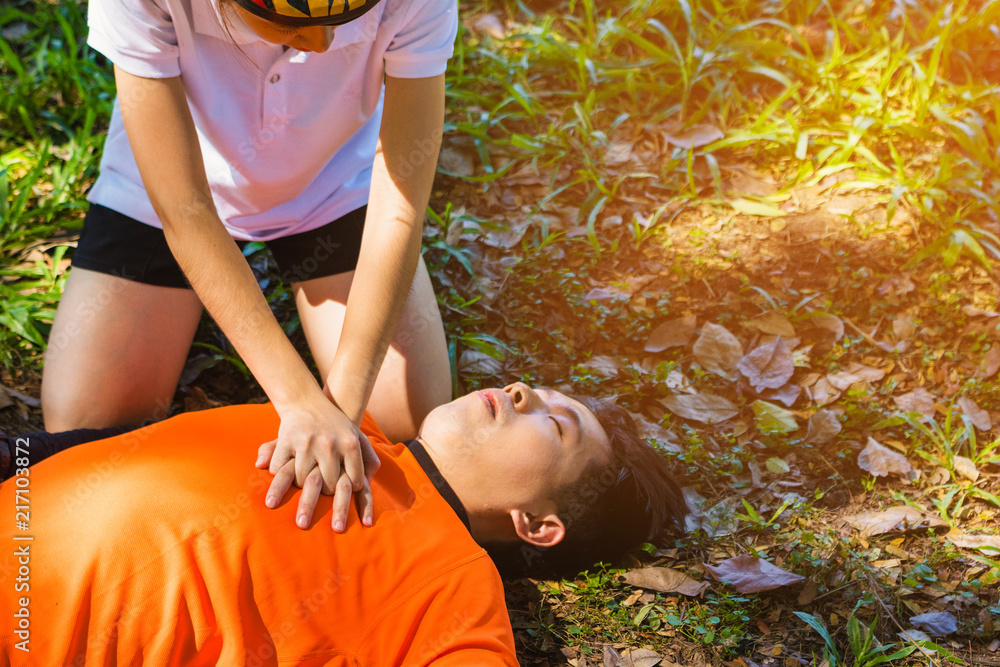 First Aid Emergency CPR. After Bicycle Race A Cyclist man has Heart ...