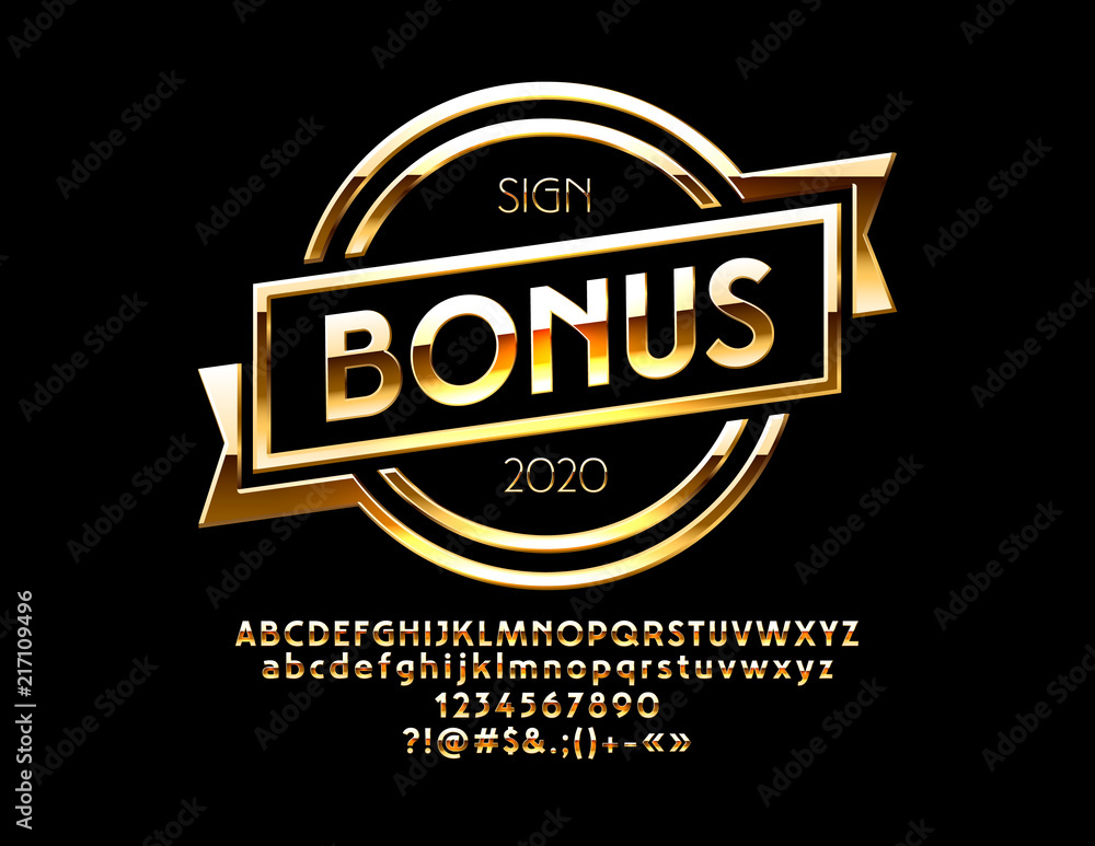 Vector Logo with Text Bonus. Set of Golden Alphabet Letters, Numbers ...