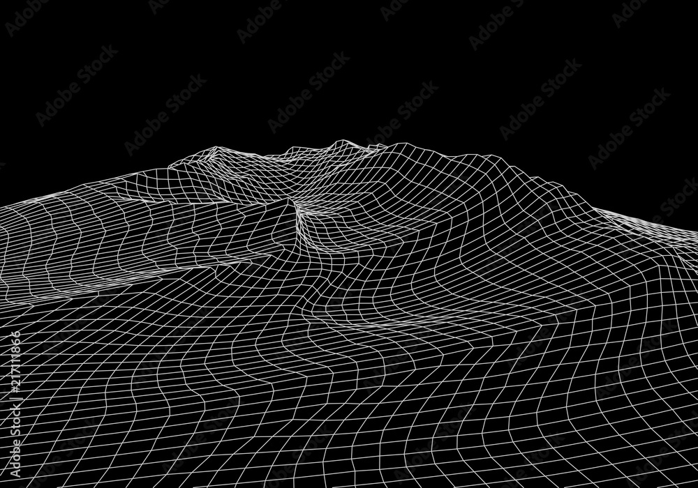 Wireframe landscape wire. 3d landscape. Cyberspace grid. 3d technology ...