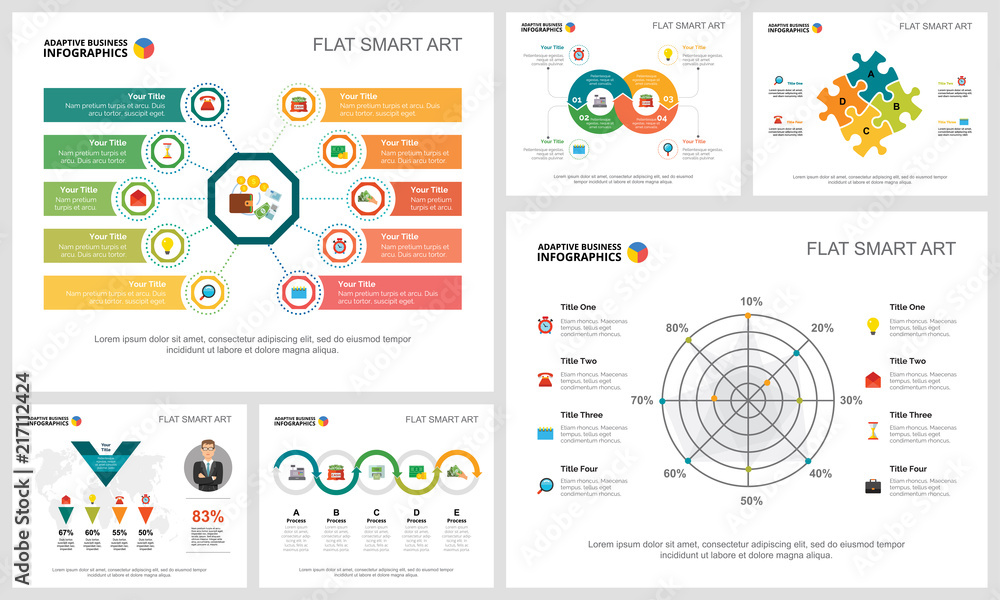 Colorful analytics or consulting concept infographic charts set ...