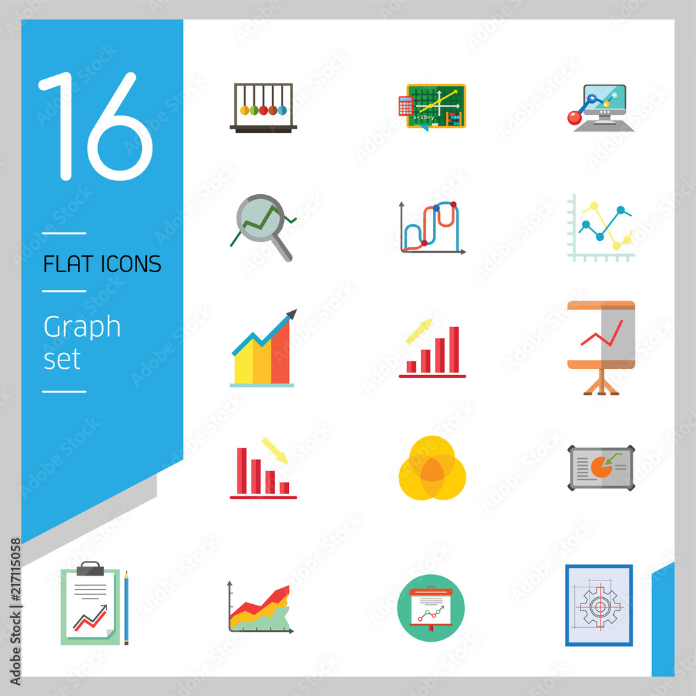 Graph Icon Set. Magnifier And Graph Growing Bar Chart Declining Bar ...