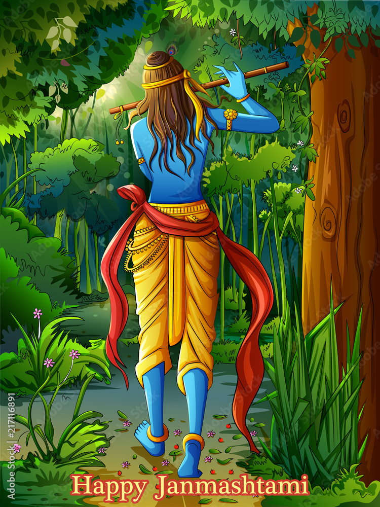 Lord Krishna playing bansuri flute on Happy Janmashtami holiday ...
