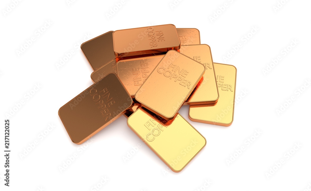 3D realistic render of copper bar. Isolated on white background. Stock ...