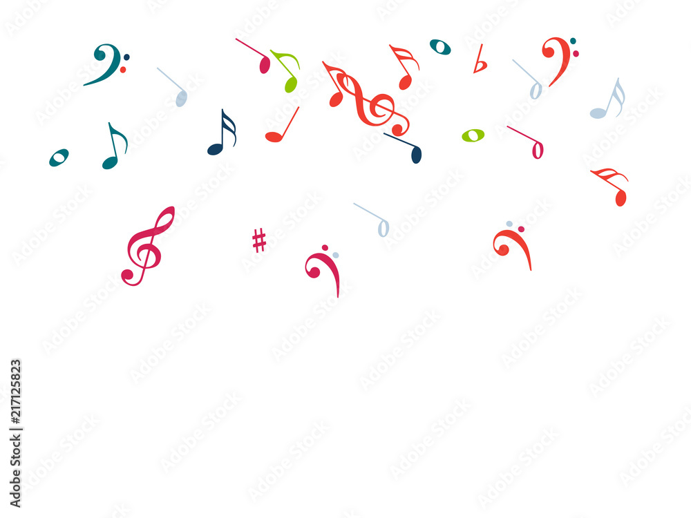 Music Notes Confetti Falling Chaos Vector. Music Symbols Texture Poster ...