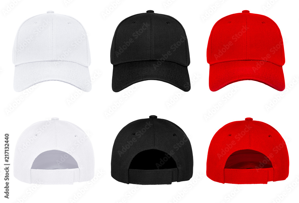 Blank baseball cap 3 color front and back view on white background ...