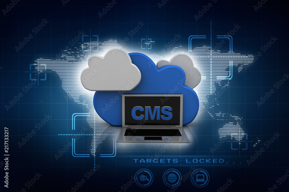 3d rendering cms cloud with laptop Stock Illustration | Adobe Stock
