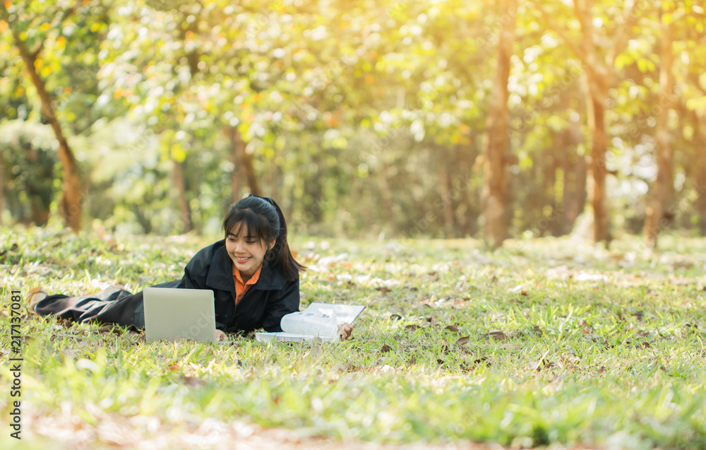 Education Learning Studying concept : Attractive Happy Asian Young girl ...