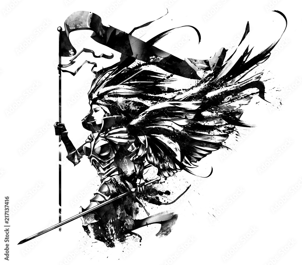 Battle angel in armor with a sword Stock Illustration | Adobe Stock