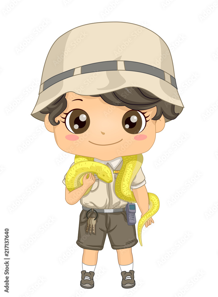 Kid Boy Zoo Keeper Snake Demonstration Stock Vector | Adobe Stock