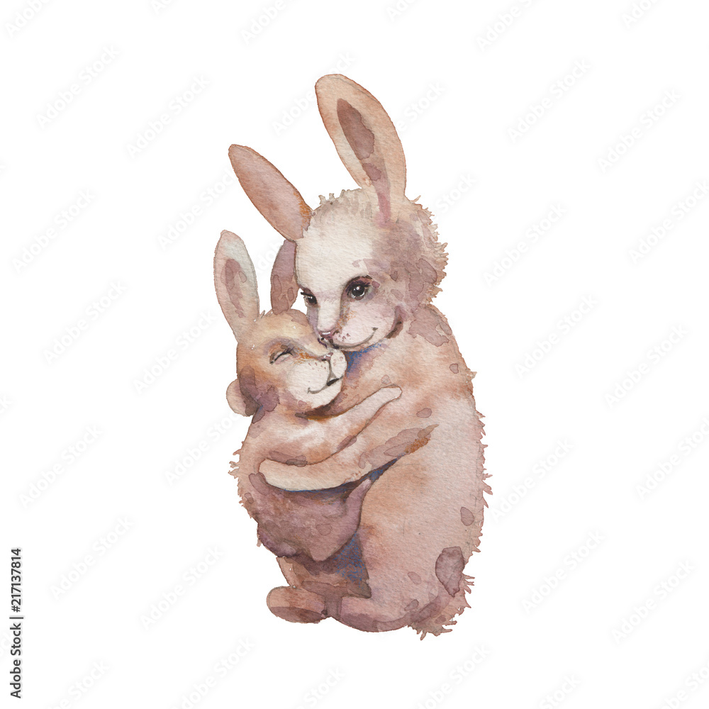 Watercolor bunny illustration. Hand painted rabbit family isolated on ...
