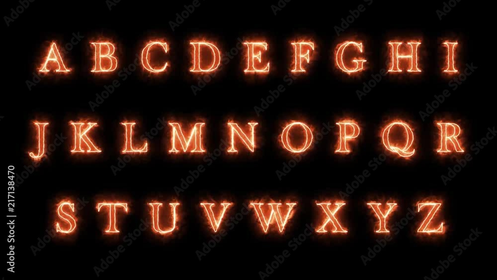 4k ABC Fire Letters Animation/ Animation of a fire alphabet with ...