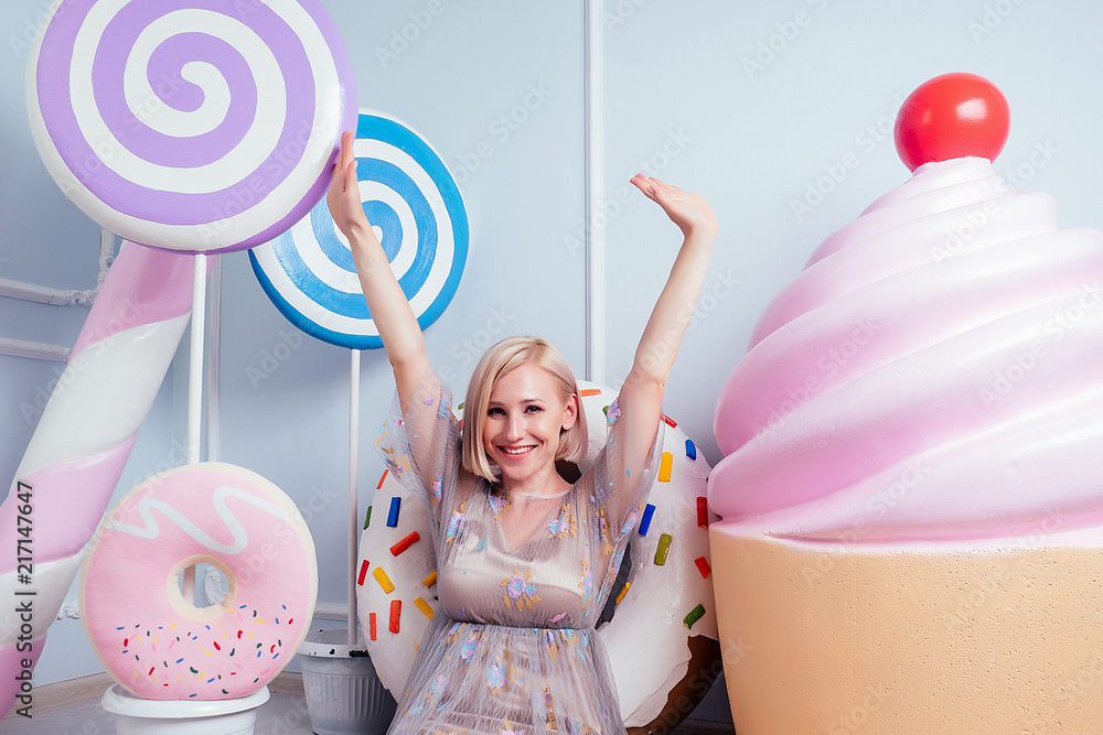 sugaring concept. beautiful young blonde Barbie sweet woman ...