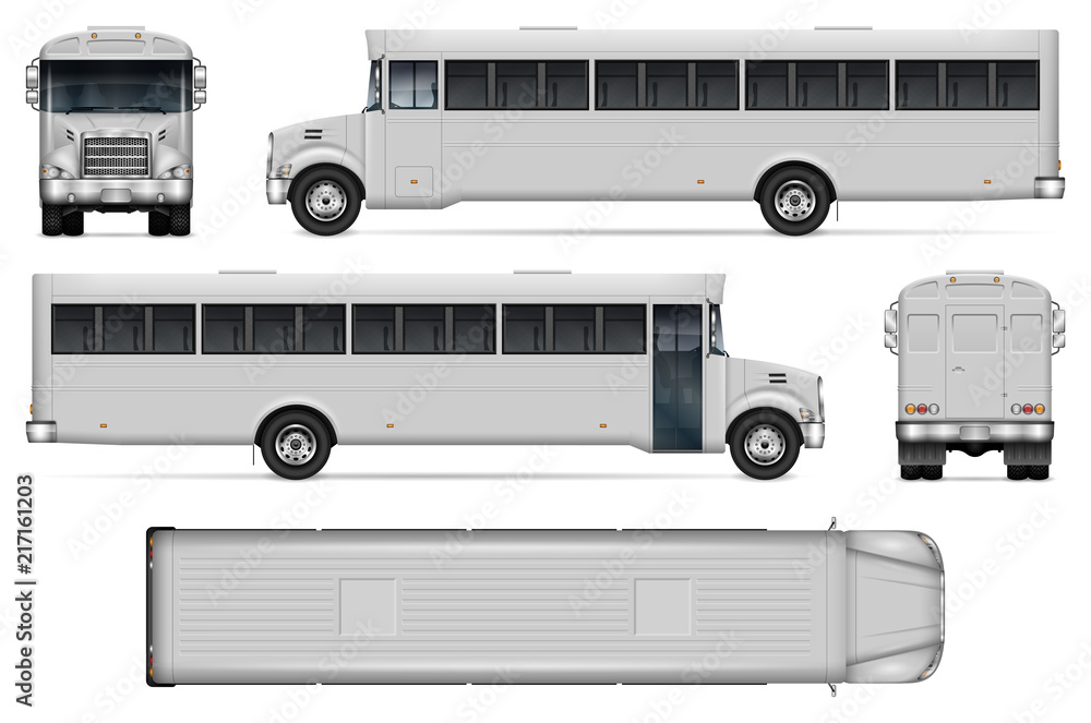 Correction bus vector mockup on white background with side, front, back ...