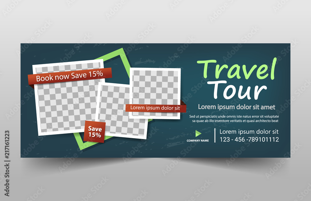 Green Square Travel tour corporate business banner template, horizontal ...
