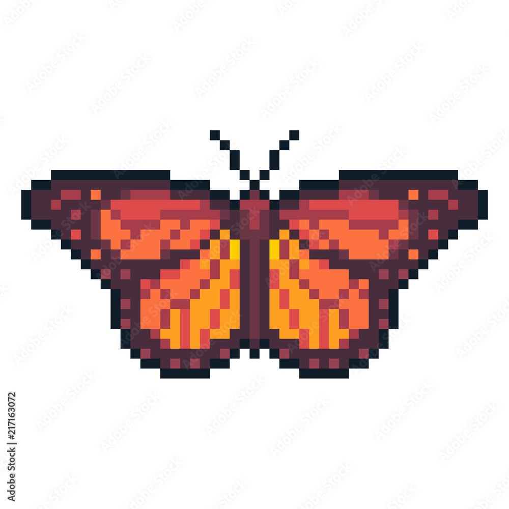 Pixel art vector monarch butterly isolated on white background. Stock ...