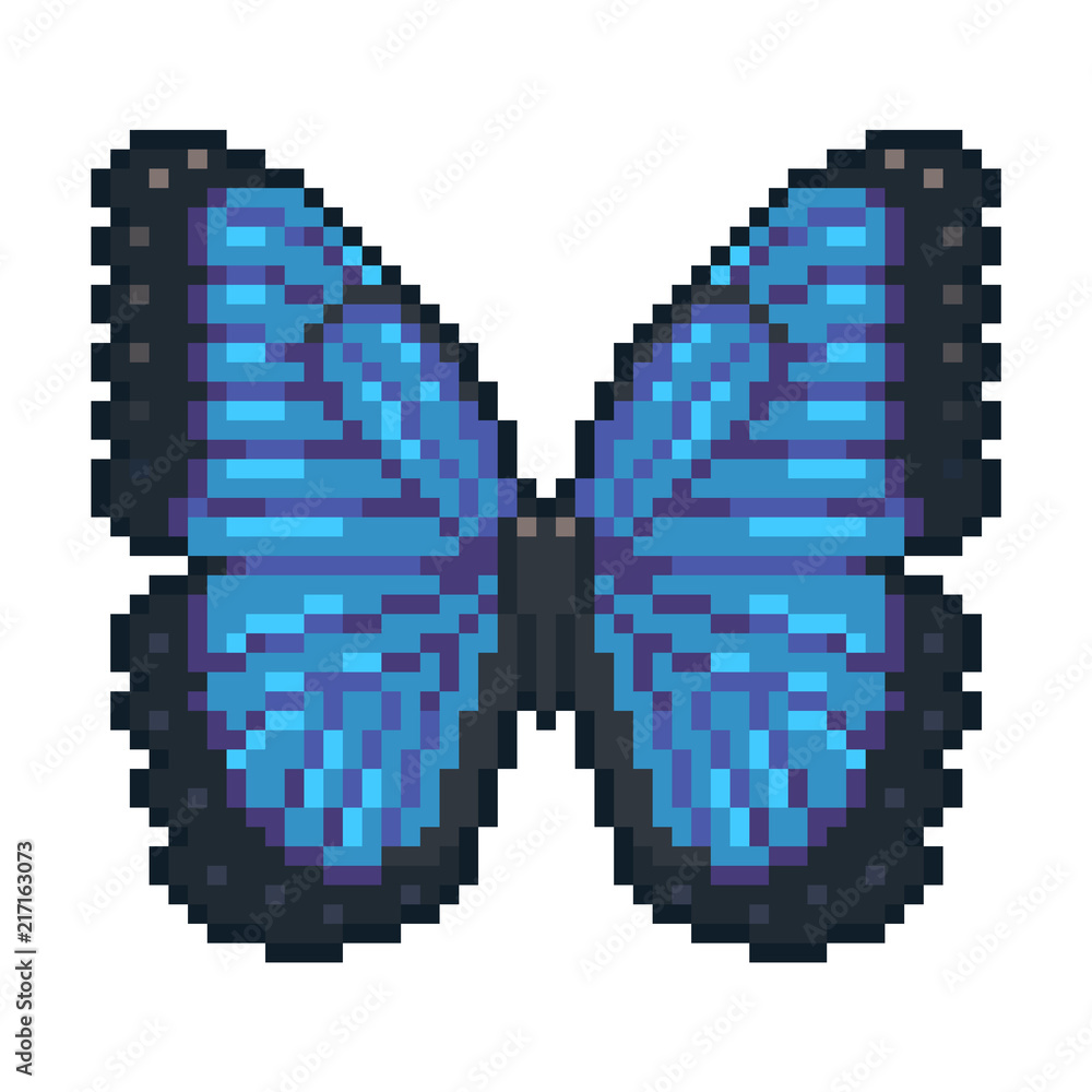 Pixel art vector blue morpho butterfly isolated on white background ...
