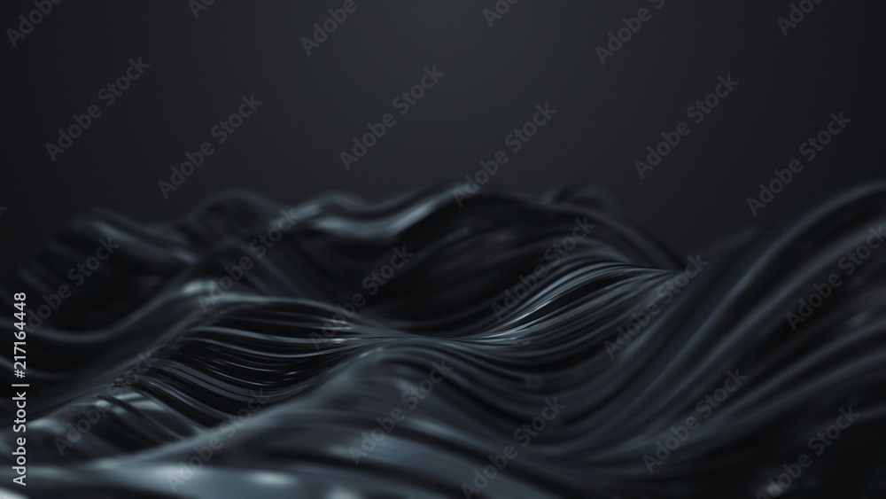 3d render Abstract black wave on dark background Stock Illustration ...