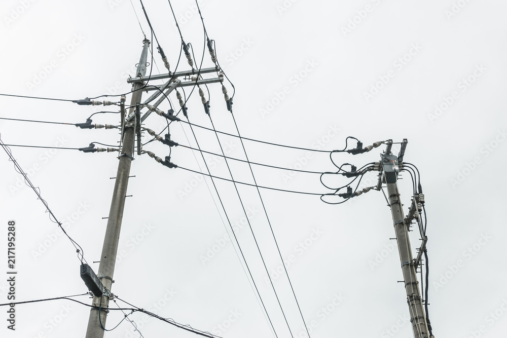 Tangled Electricity Wires with electricity pole, Power Utilities with ...