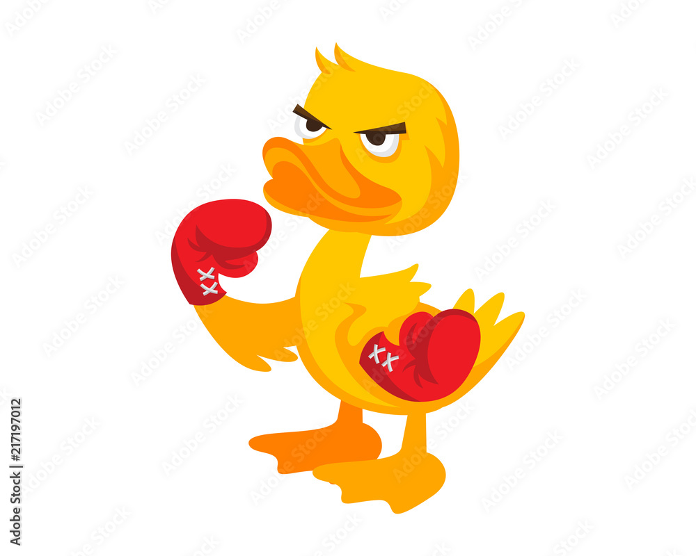 Cute Yellow Boxing Duck Character Illustration In Isolated White ...