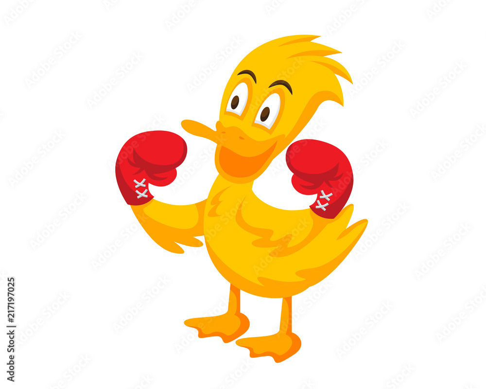 Cute Yellow Boxing Duck Character Illustration In Isolated White ...