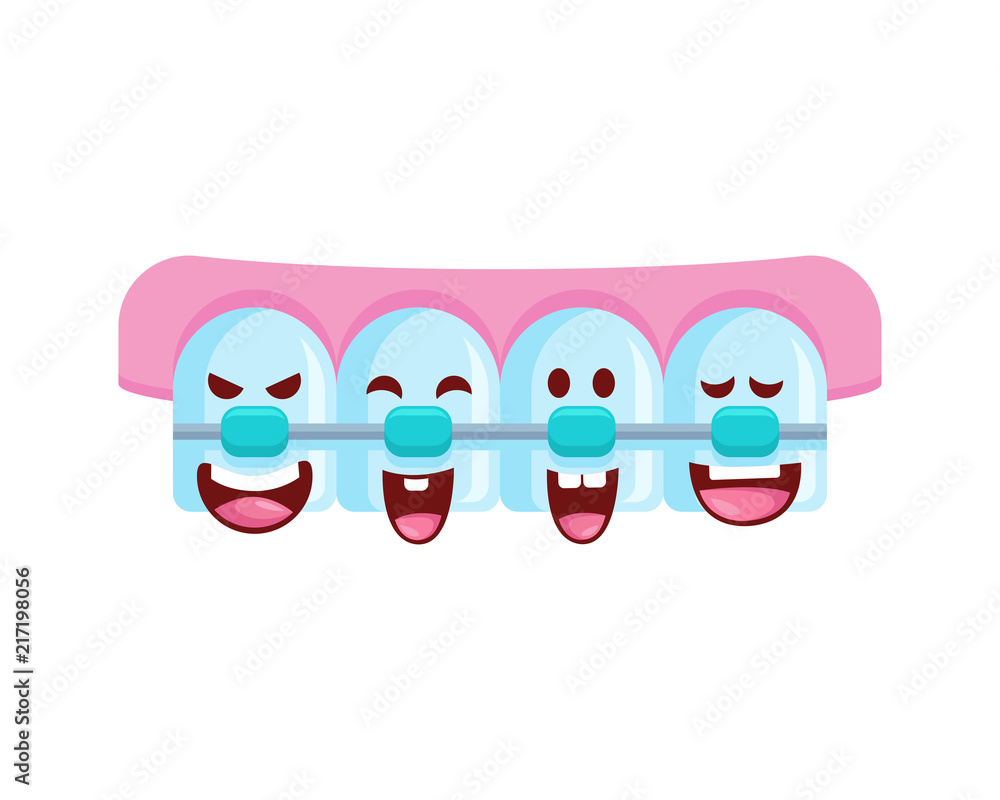 Cute Dental Clinic Braces Cartoon Character Illustration In Isolated ...