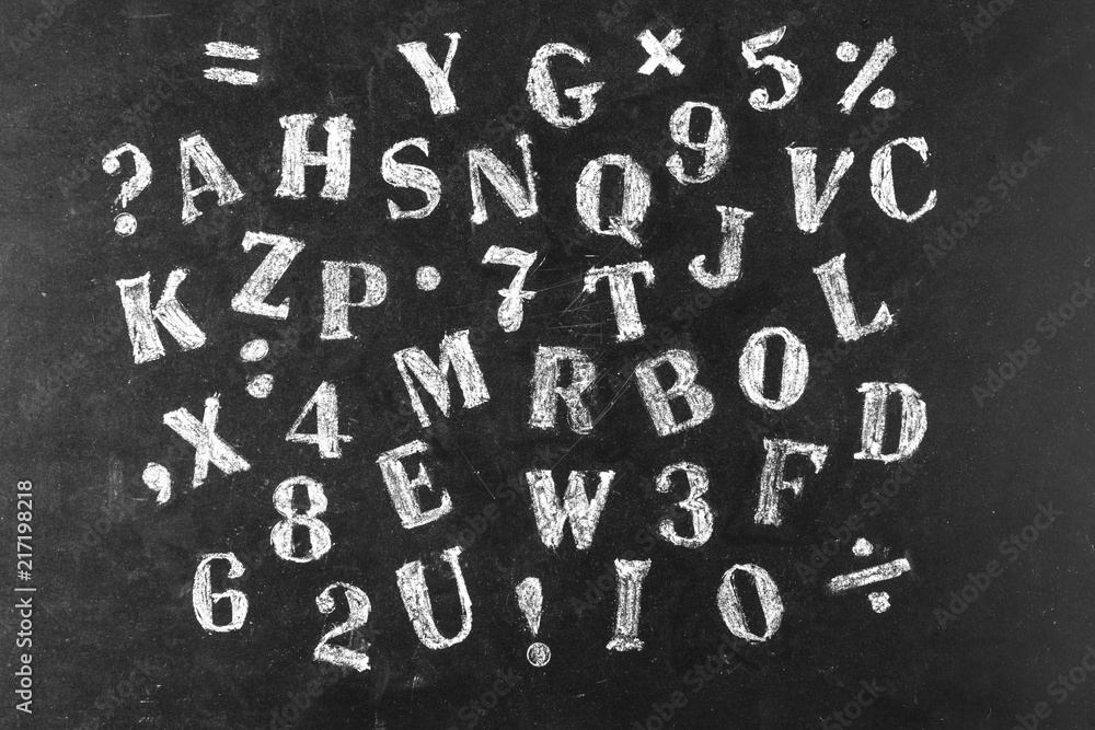 Back to school background. English letters and math symbols on school ...