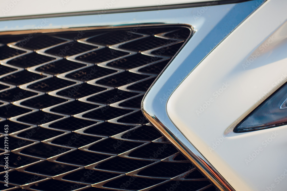 Modern luxury car close-up grille. Background, concept expensive ...